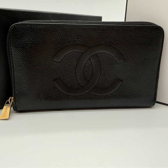 CHANEL | Bags | Chanel Caviar Large Timeless Cc Zip Around Wallet ...